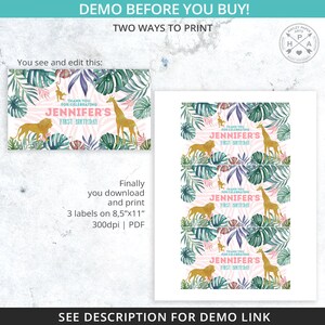 EDITABLE Jungle Gift Box Labels, Guest Name Tags. Handle Favor Takeway ...