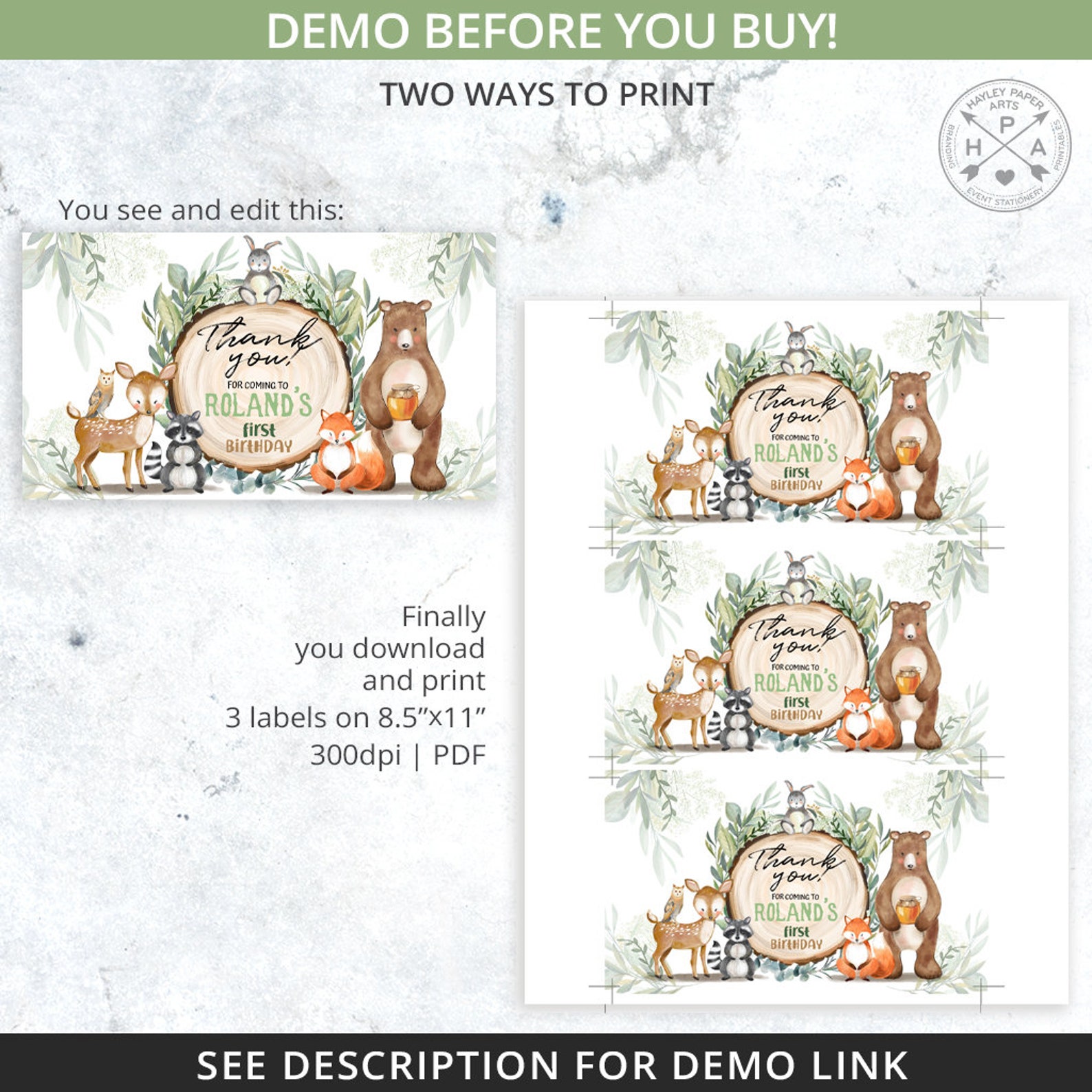 Woodland Animals Greenery Birthday Gable Gift Box Labels and Tags ...