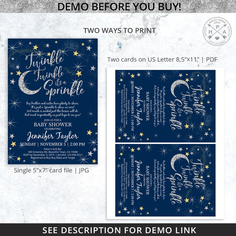 EDITABLE Twinkle It's a Sprinkle Baby Shower Poem Silver - Etsy