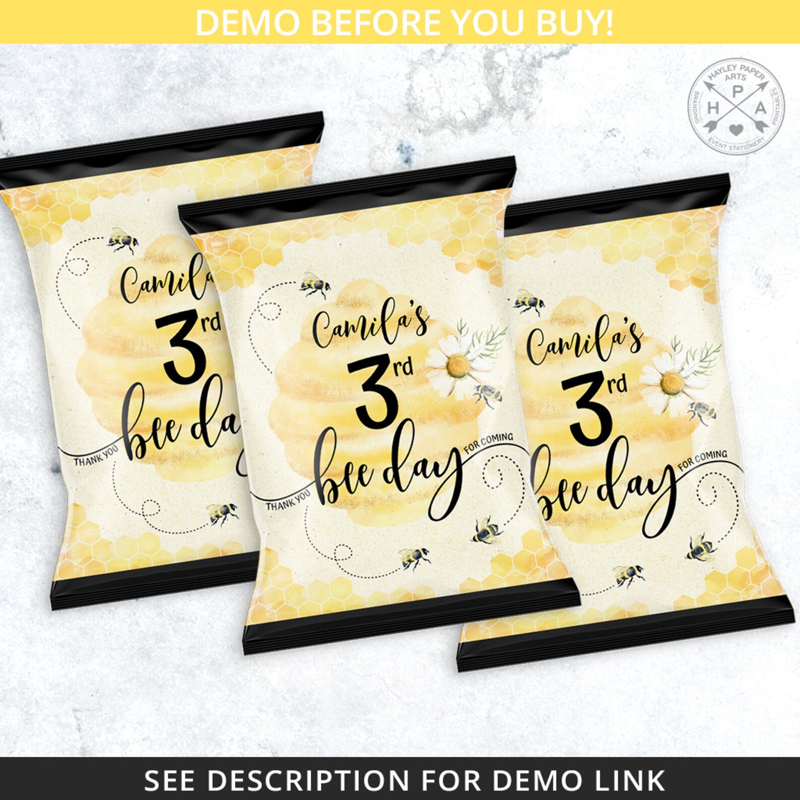 Bee Chip Bag, Snacks Treat Bags, Honey Bee Three, Favor Chips Bag ...