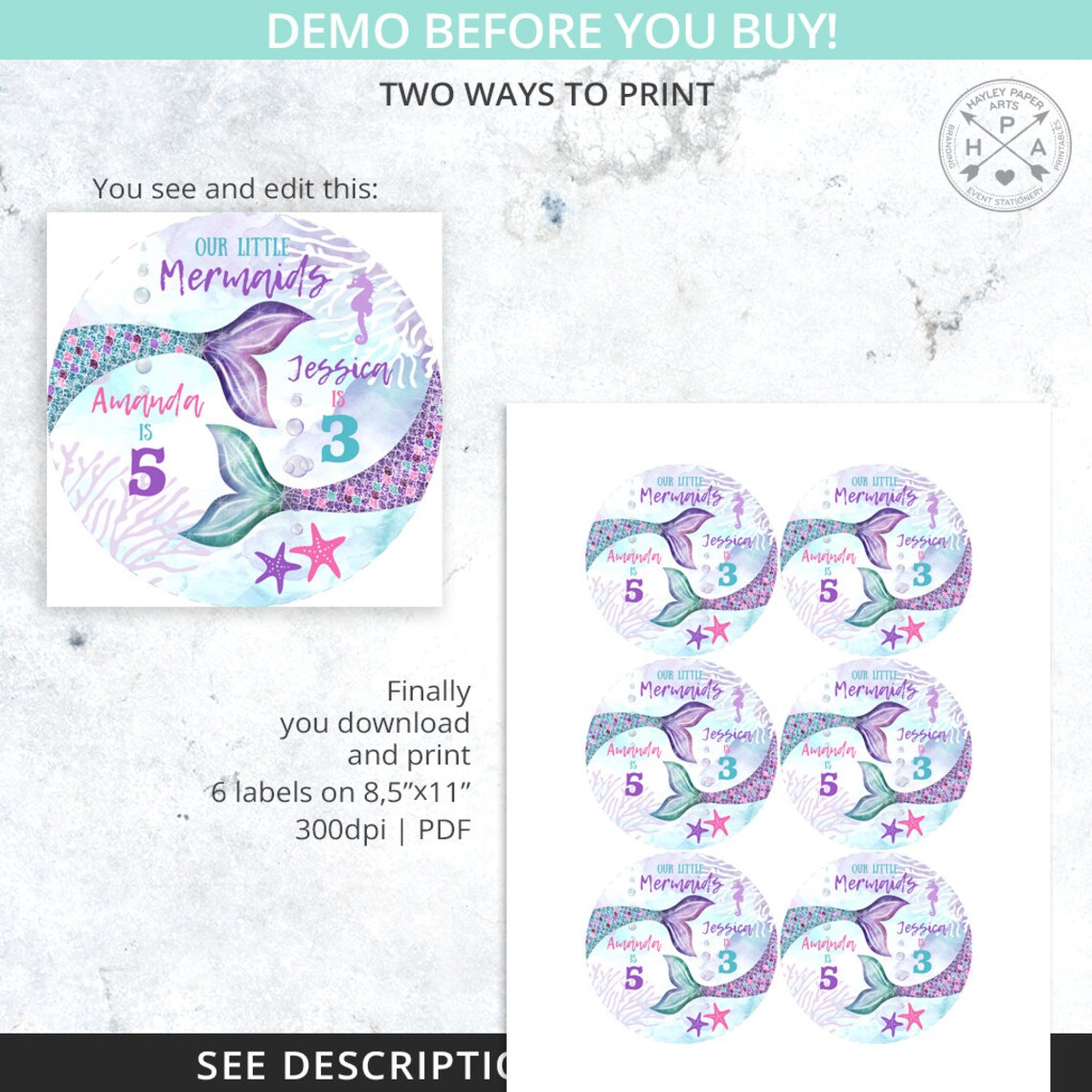 Mermaids Joint Birthday Mini Chips Can Label Under the Sea - Etsy