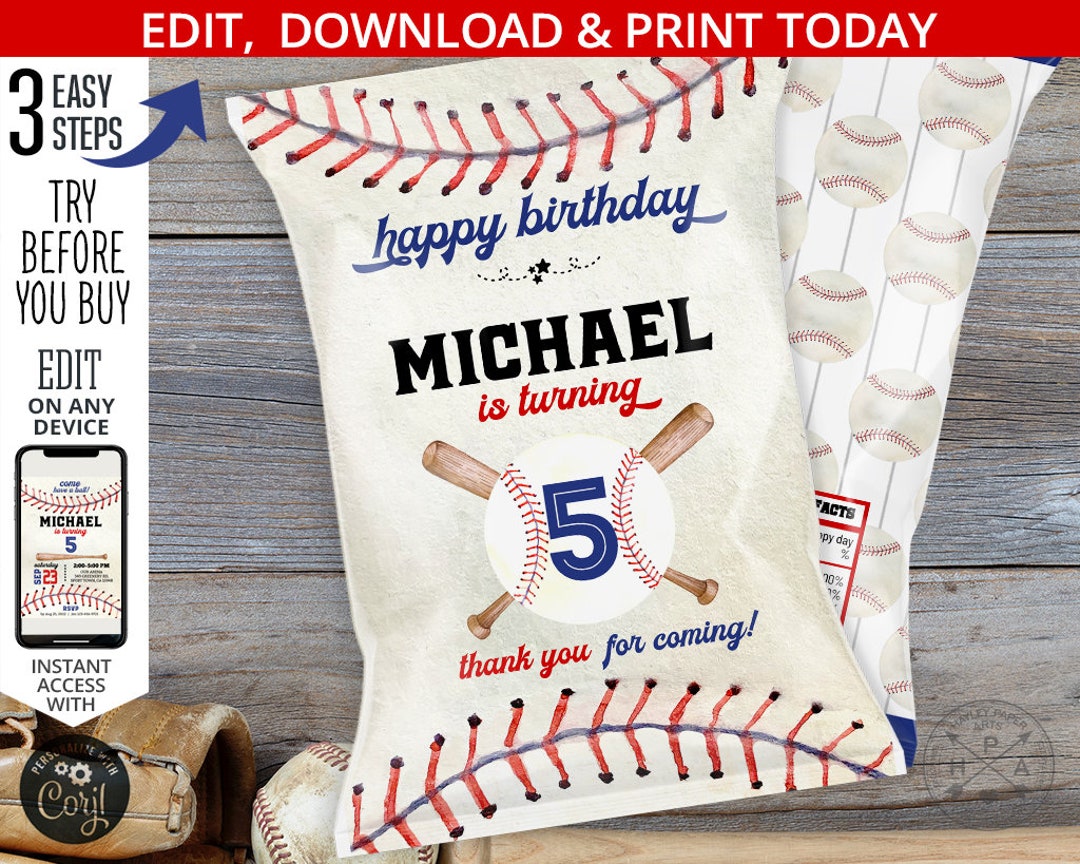 Baseball Chips Bag Party Favor, Chip Pouch, Container for Party Snacks ...