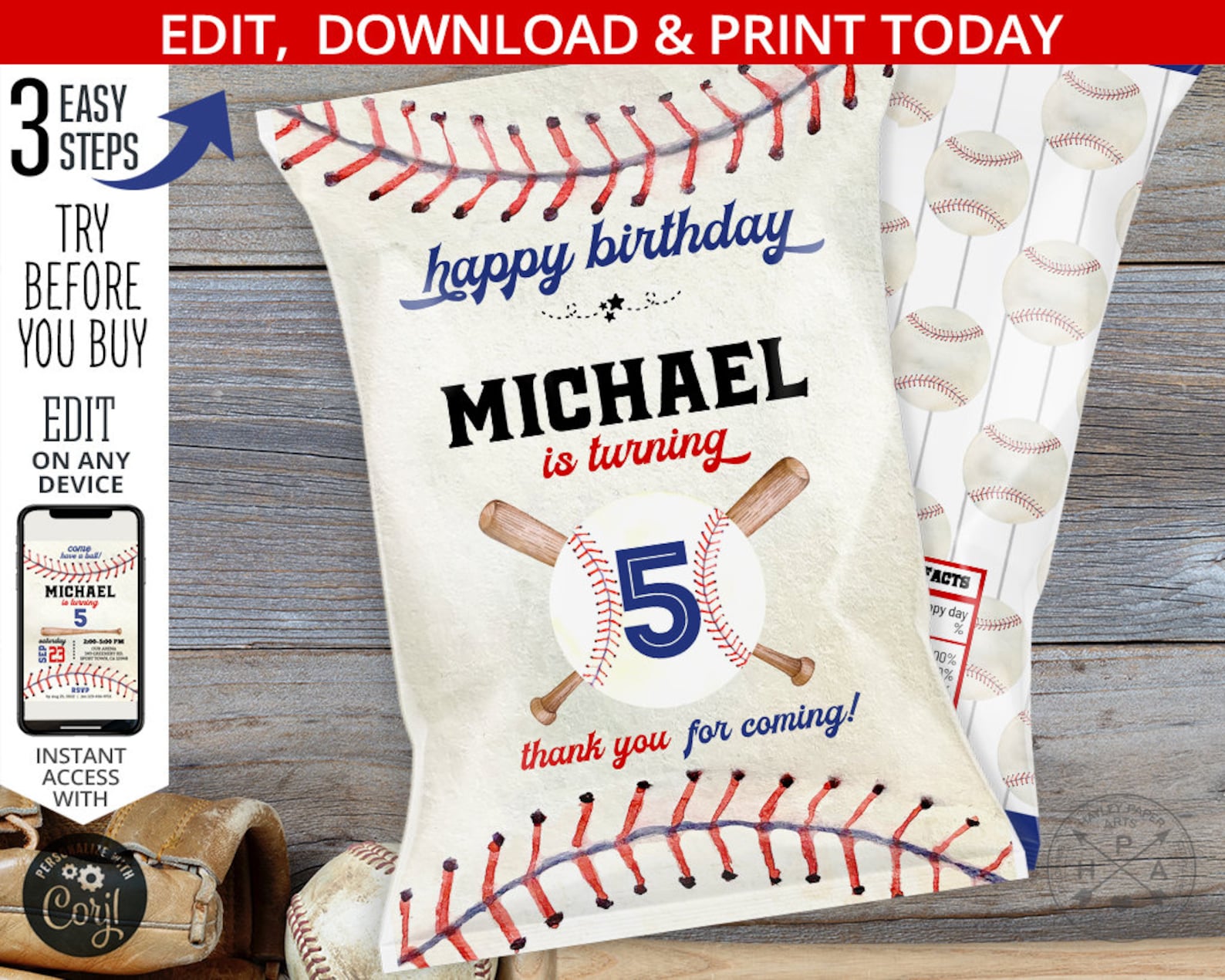 Baseball Chips Bag Party Favor, Chip Pouch, Container for Party Snacks ...