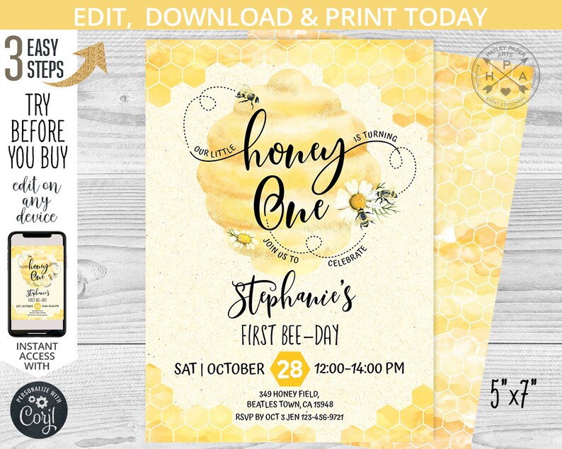 First Bee Day Sweet Little Honey Birthday 1st Party Invitation - Etsy First Bee Day Sweet Little Honey Birthday 1st Party Invitation - Etsy