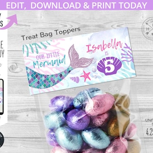 Mermaid Treat Bag Topper Label Under the Sea Mermaids Treats Candy ...