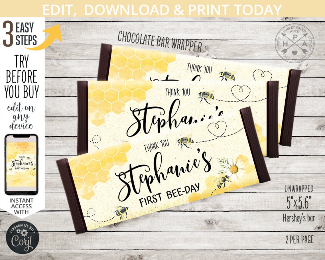 Bee Chocolate Bar Wrapper Birthday Bee-ing Celebration Party Any Age ...