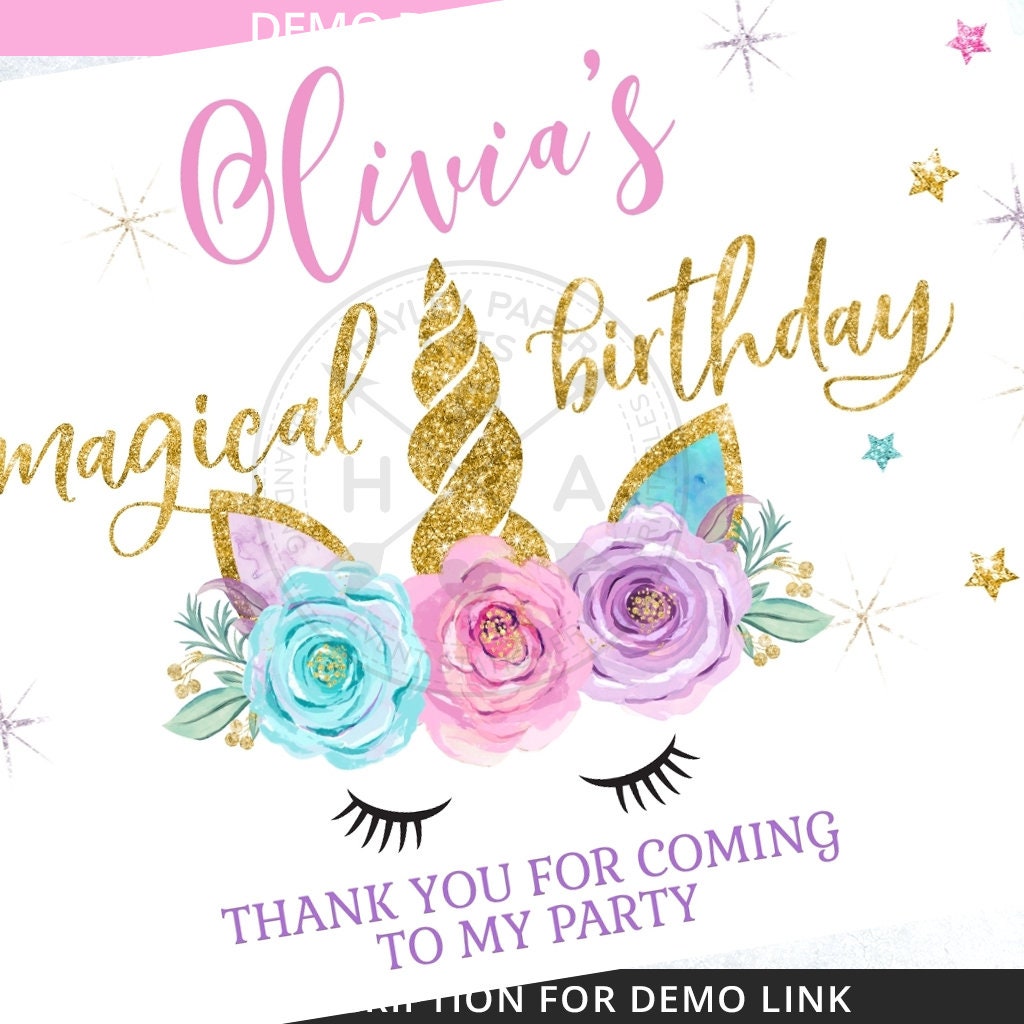 EDITABLE Unicorn Birthday Gable Gift Box Labels and Tags. - Etsy