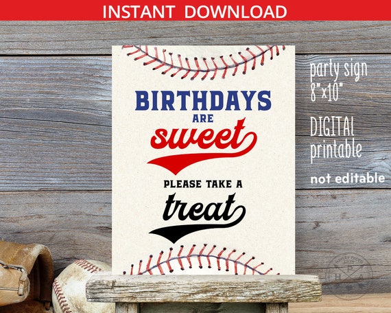 Baseball sweet treat birthday table sign 8x10 printable rookie all ...