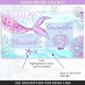 Mermaid Birthday Gable Gift Box Labels and Name Tags. Pink Glitter Tail ...