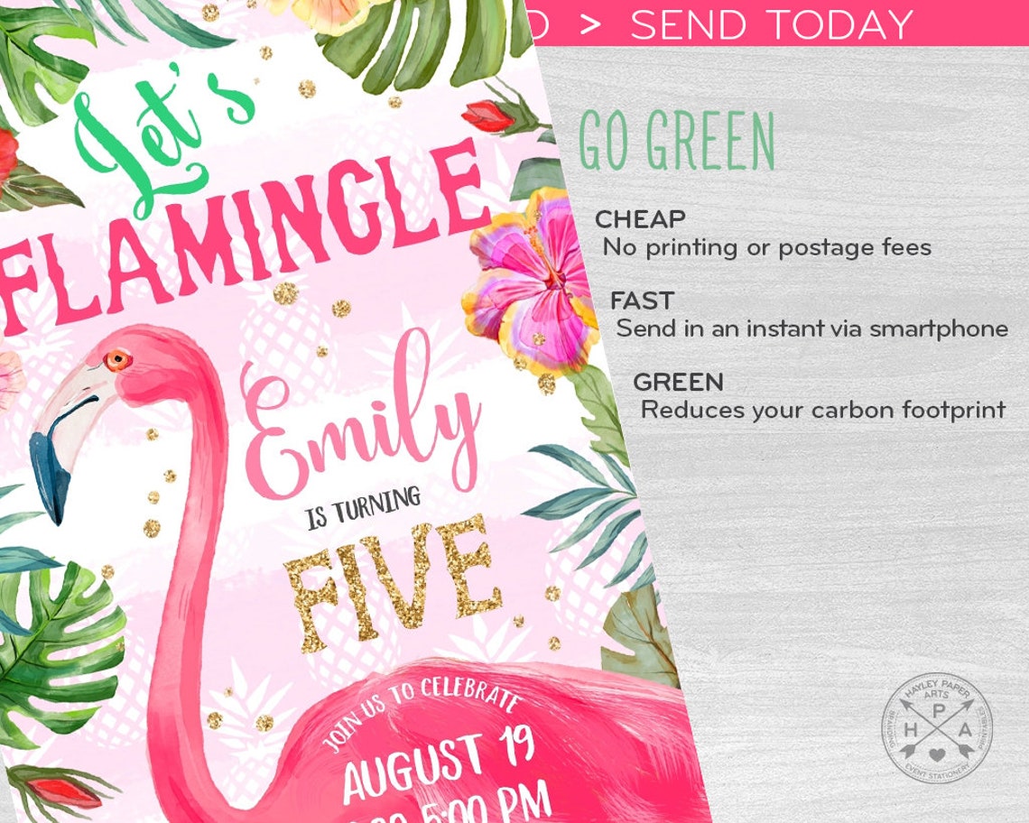 Let's Flamingle Electronic Birthday Flamingo Invitation Any Age ...