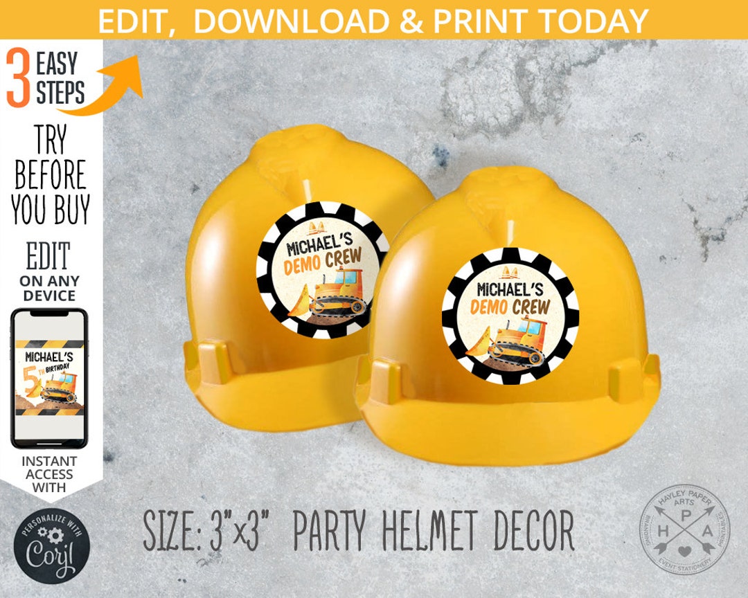 Construction Helmet Demo Crew 3x3 Label, Personalized Sticker. Truck ...
