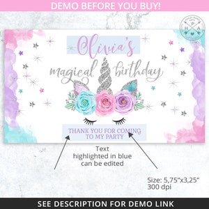 EDITABLE Unicorn Birthday Gable Gift Box Labels and Tags. Purple ...