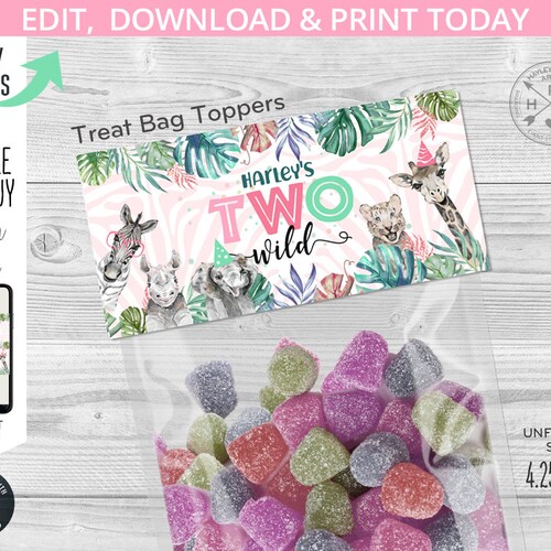 EDITABLE Treat Bag Topper Jungle Wild One Jungle Birthday - Etsy