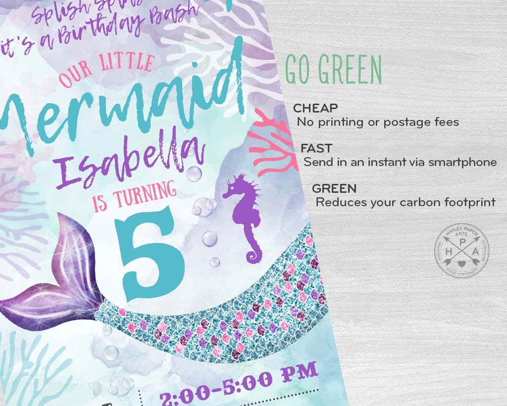 Mermaid Electronic Birthday Under Sea Invitation Smartphone E-vite ...