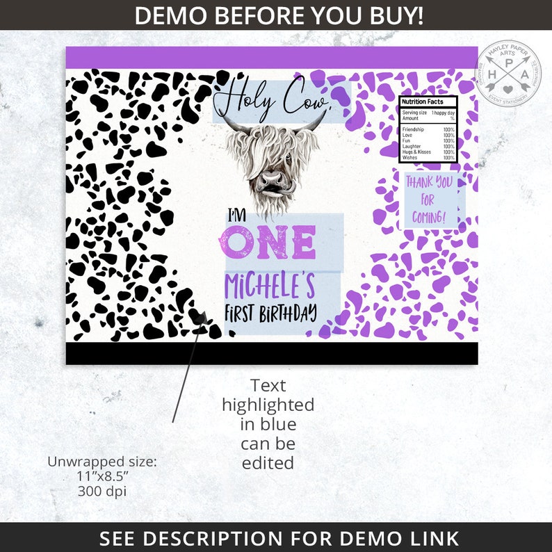 Holy Cow I'm ONE Chips Bag, Highland Cow Favor Bags, Pouch Wrapper ...