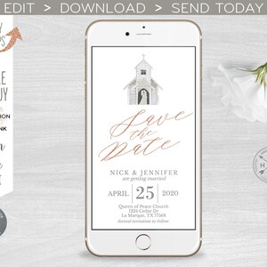 Save the Date Chapel Invitation Barn Boho Wedding Script Handwritten ...