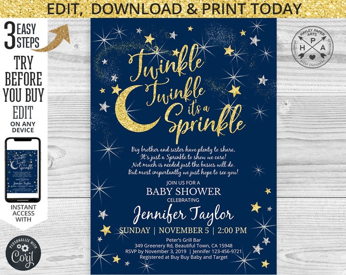 EDITABLE Twinkle It's a Sprinkle Baby Shower Poem Gold - Etsy
