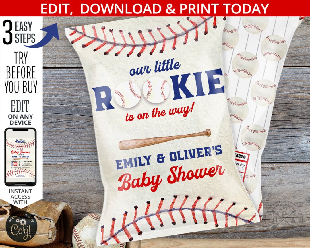 Baseball Chips Bag Baby Shower Party Favor, Chip Pouch, Container for ...