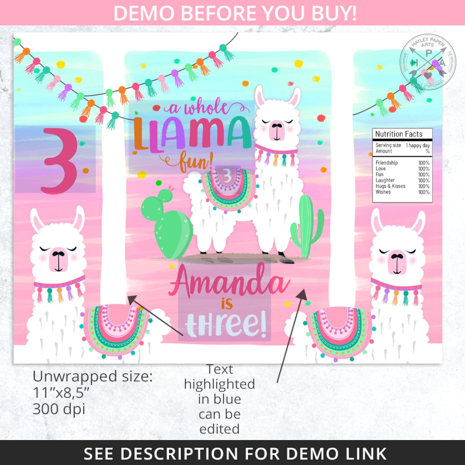 Llama Fun Chip Bag, Snacks Treat Bags, Chips Pouch, Wrapper, Cactus ...