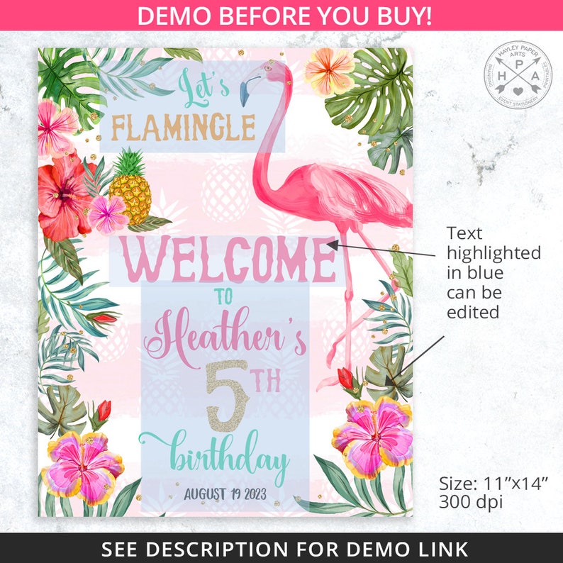 Flamingo Welcome Sign 11x14 Any Age Birthday Board. Let's Flamingle ...