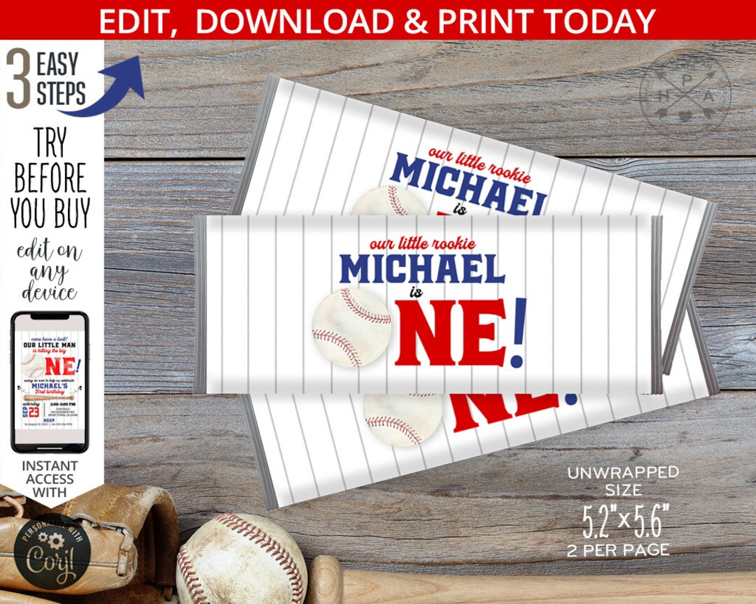 Baseball Chocolate Mini Bar Wrapper Treats Sports Label, Any Age ...