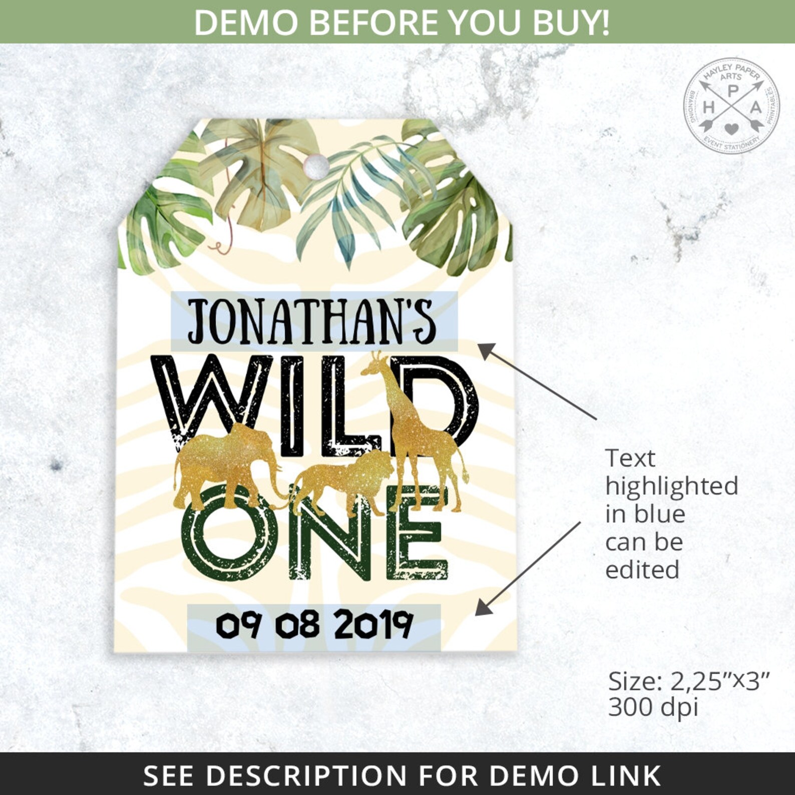 EDITABLE Jungle Favor Wild One Tags Thank You Safari Tag Gold - Etsy