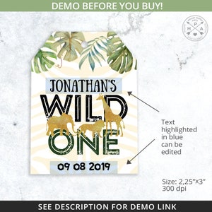 EDITABLE Jungle Favor Wild One Tags Thank You Safari Tag Gold Animals ...