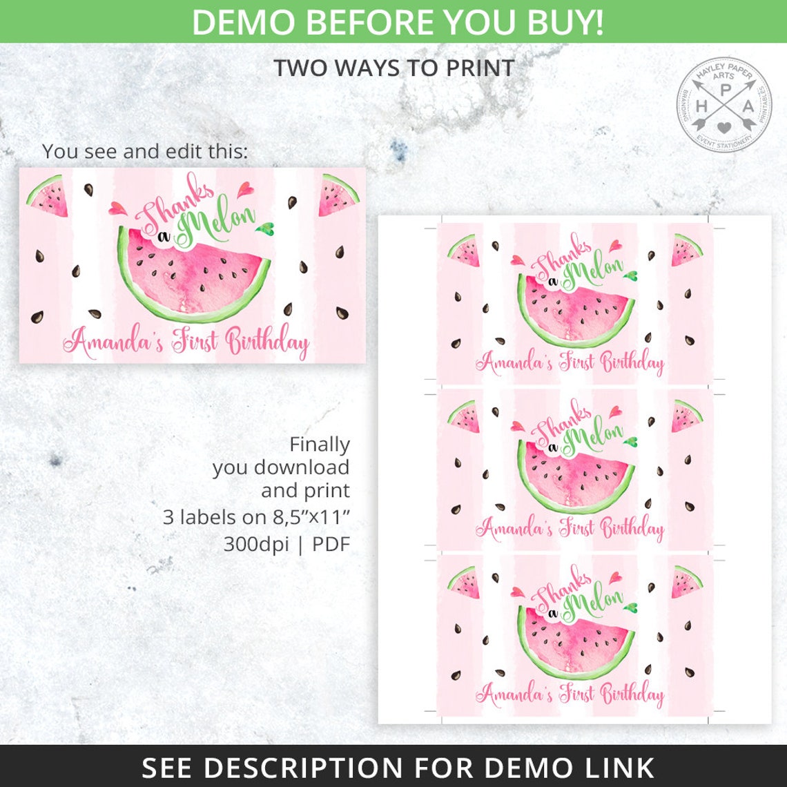 EDITABLE Watermelon Gable Gift Box Labels and Tags. Handle Favor ...