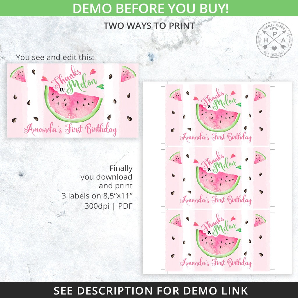 EDITABLE Watermelon Gable Gift Box Labels and Tags. Handle | Etsy