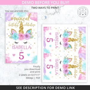 Unicorn Paper Bag Gift Small Labels. Purple Pink Magical Birthday ...