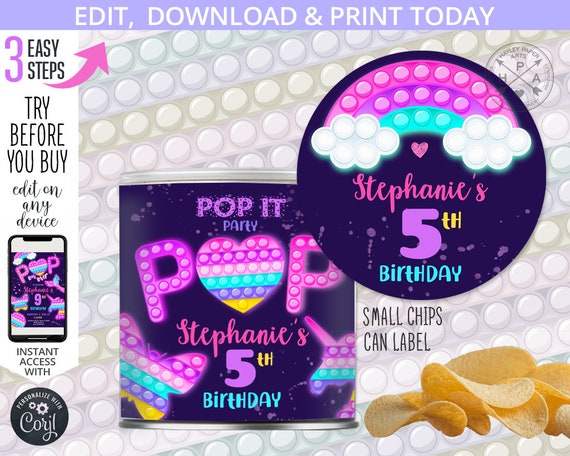Pop it fidget toys mini chips can label bubble rainbow birthday purple ...