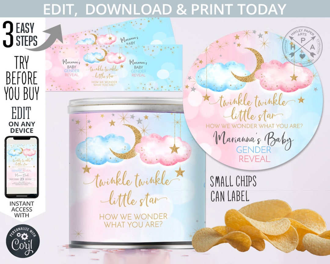 Twinkle Twinkle Little Star Gender Reveal Baby Shower Mini Chips Can ...