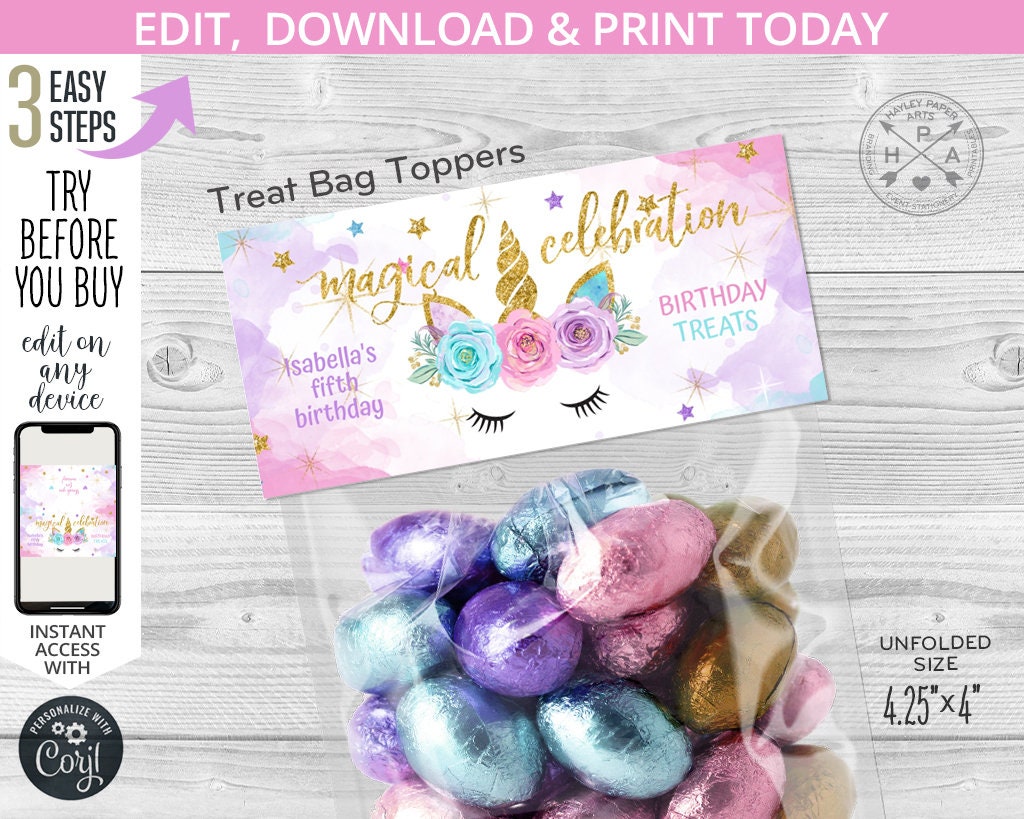 Unicorn Treat Bag Topper Label Magical Celebration Treats | Etsy