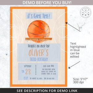 Basketball Sports Birthday Invitation All Stars Boy Party Invite Ball ...