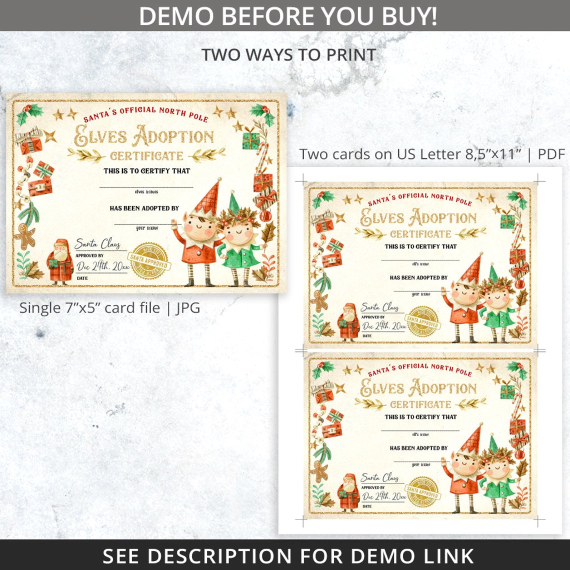 Elves Adoption Certificate. Adopt Your Elf Letter. Christmas - Etsy
