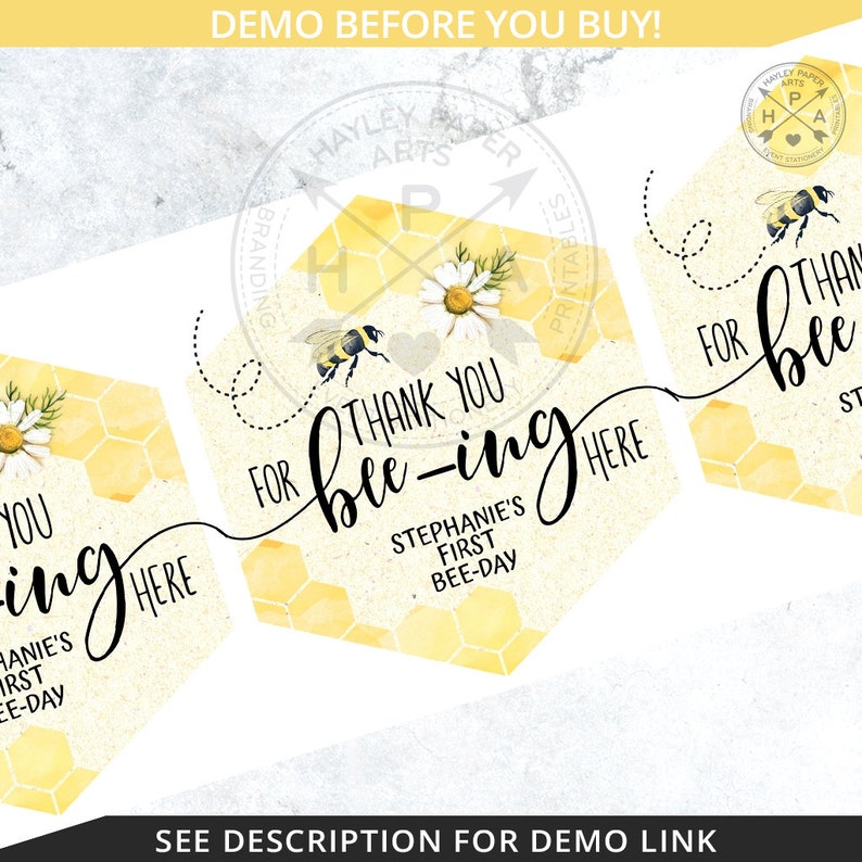 EDITABLE Bee Favor Thank You Polygon Honey Comb Gift Tag. - Etsy UK