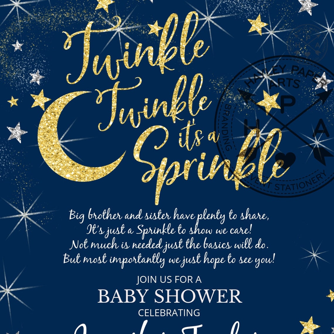 EDITABLE Twinkle It's a Sprinkle Baby Shower Poem Gold Navy Blue ...