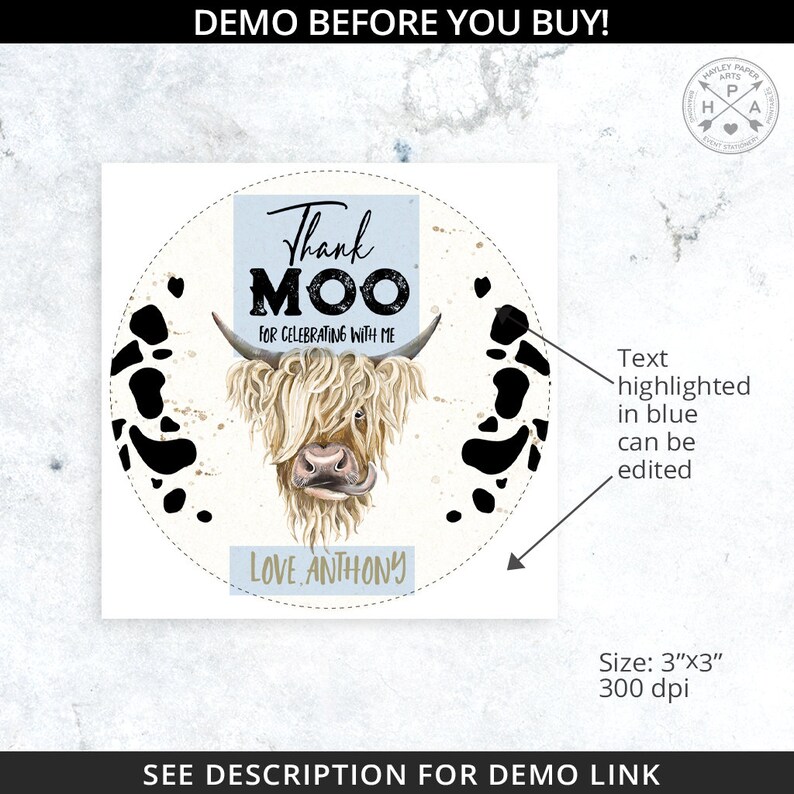 Cow Thank You Tag. Holy Highland Cow Thank Moo Circle Round - Etsy