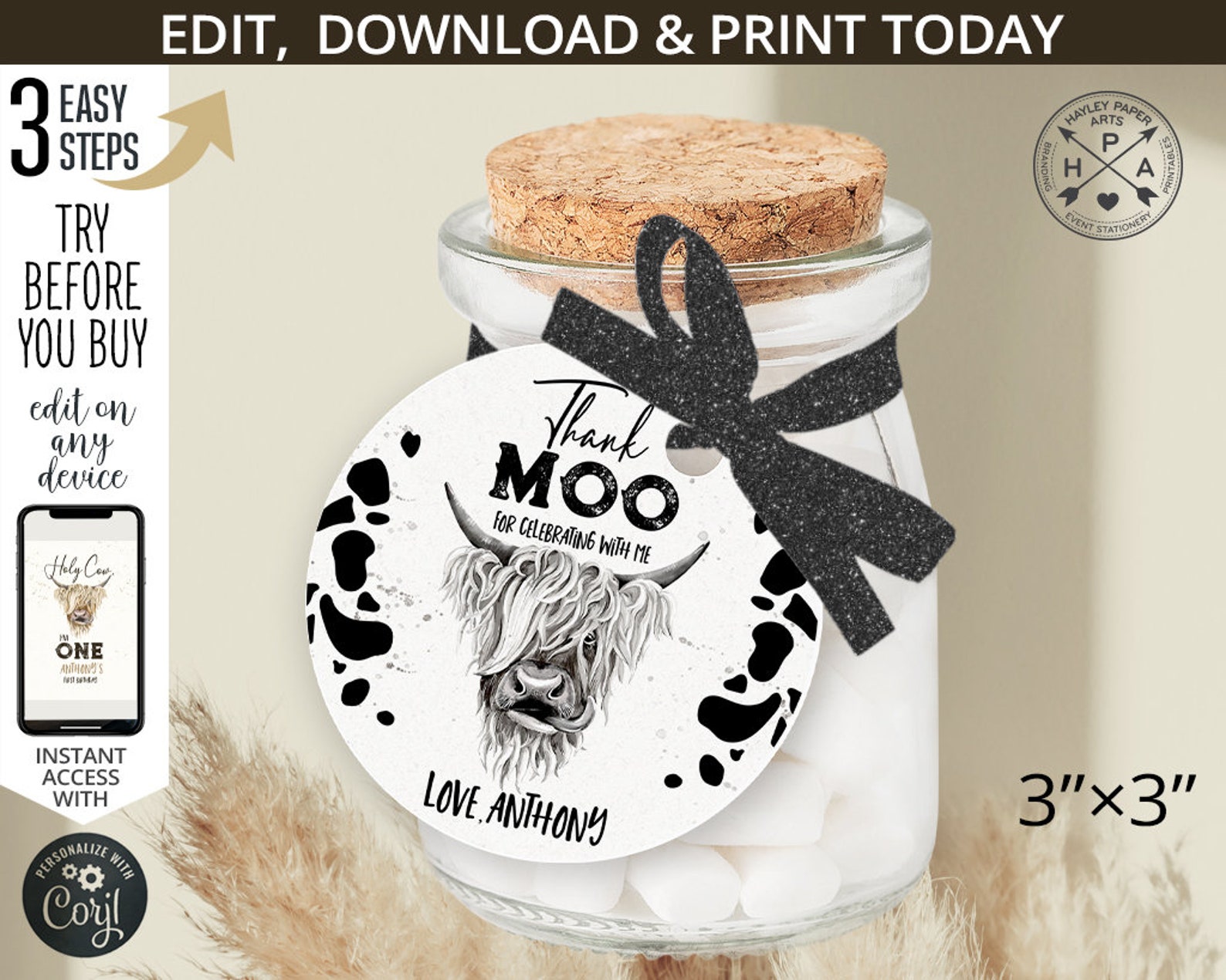 Cow Thank You Tag. Holy Highland Cow Thank Moo Circle Round - Etsy