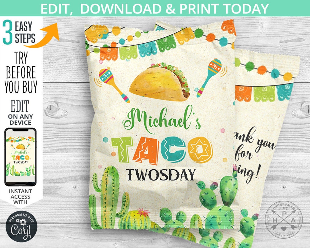 TACO Twosday Fruit Snacks Bag, Small Treat Bags, Wrapper, Fiesta Cactus ...