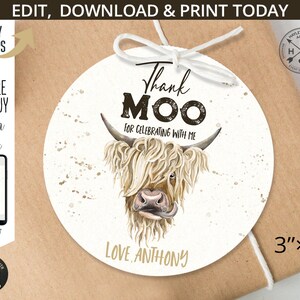Cow Thank You Tag. Holy Highland Cow Thank Moo Circle Round 3x3 ...