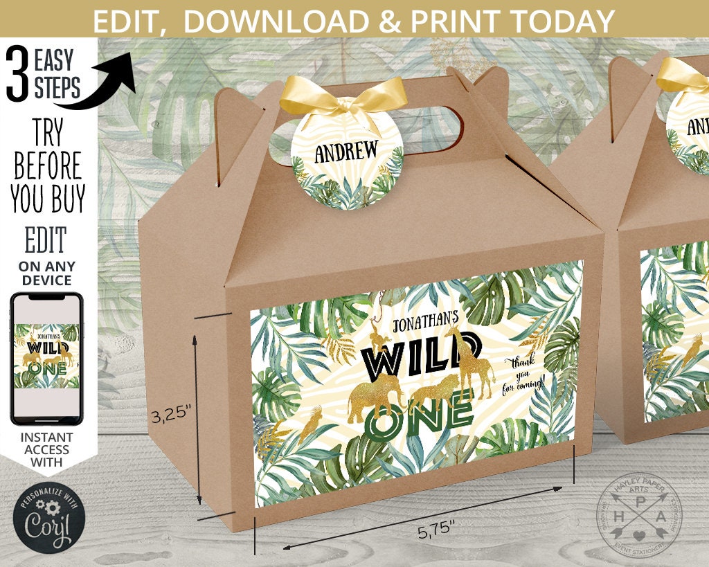 Wild One Jungle Gift Gable Box Labels Guest Name Tags. | Etsy