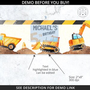 Construction Birthday Water Bottle Label Traffic Road Party. Yellow ...