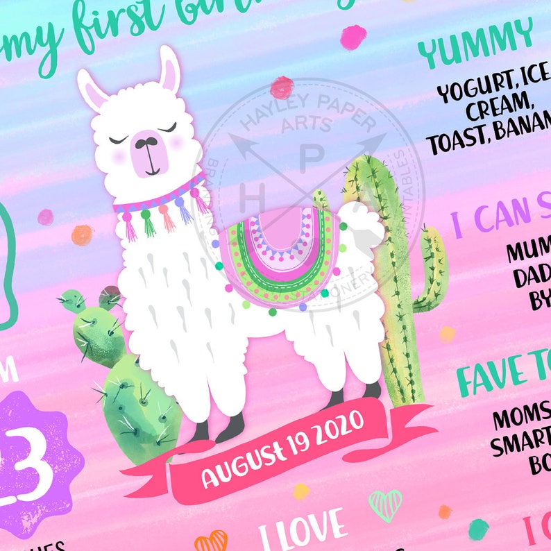 EDITABLE Llama Birthday Milestone Stats First One Year Board. 1st Party ...
