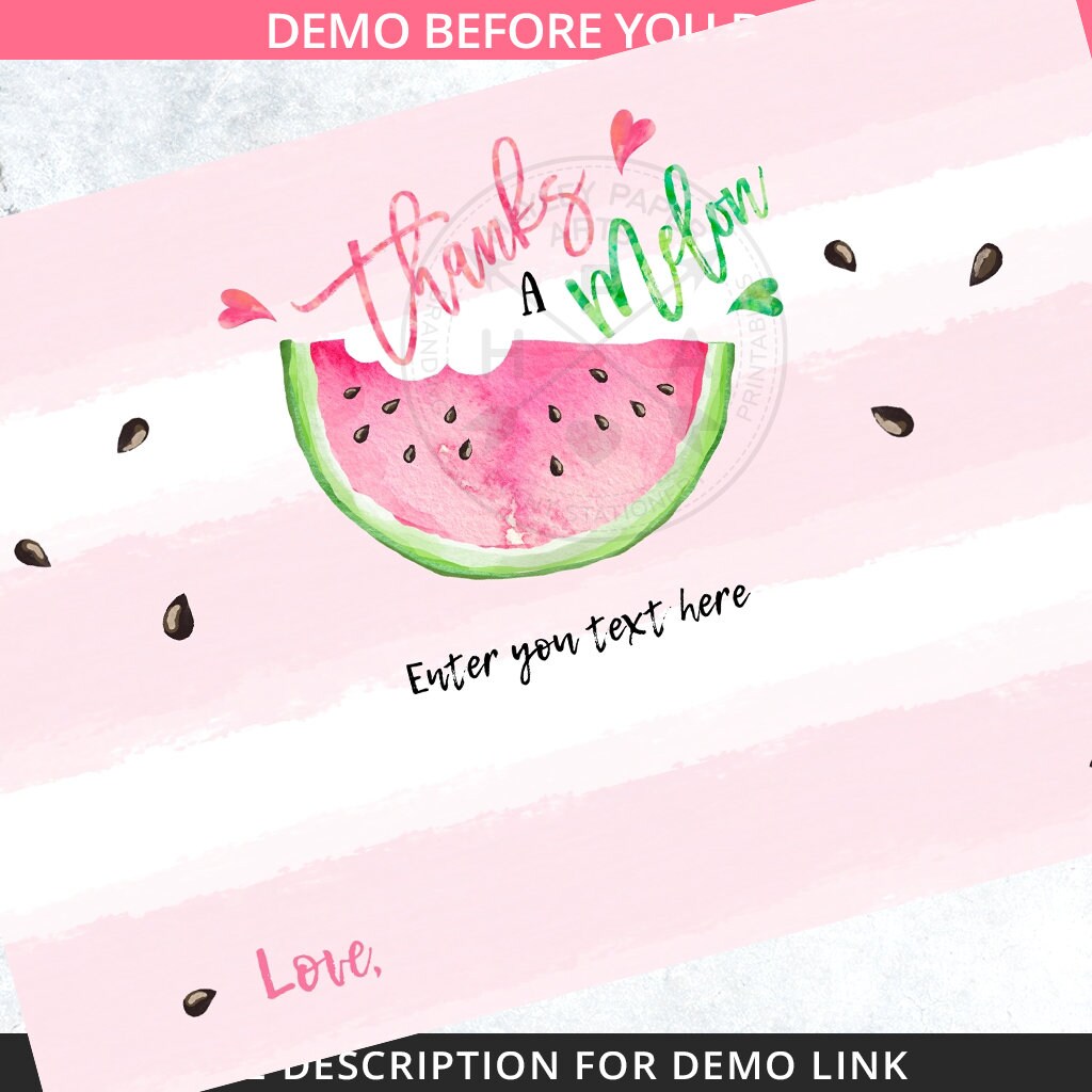 EDITABLE Watermelon Thank You Card Thanks a Melon One in a Melon Cards ...