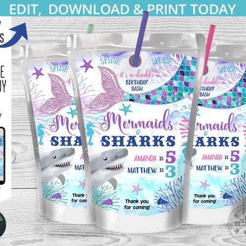 Mermaids and Sharks Bubble Bottle Label Under the Sea - Etsy