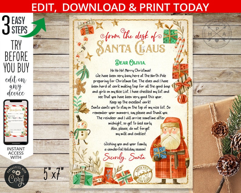 Santa Claus Letter. From the Desk of Santa. Christmas Card. - Etsy