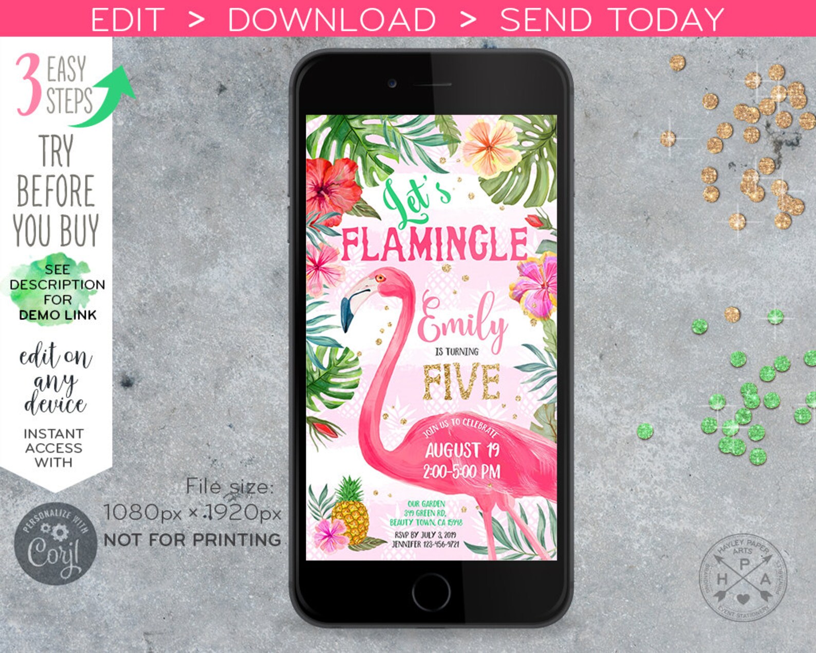 Let's Flamingle Electronic Birthday Flamingo Invitation Any Age ...