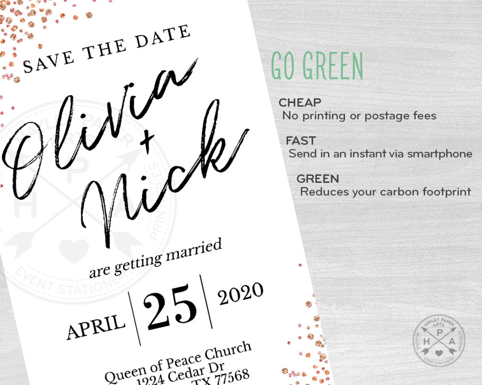 Save the Date Confetti Minimalistic Electronic Invitation Script ...