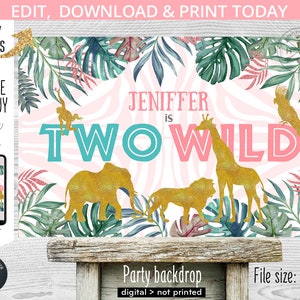 EDITABLE Jungle Two Wild Table Backdrop 36x24 2nd Second Birthday ...